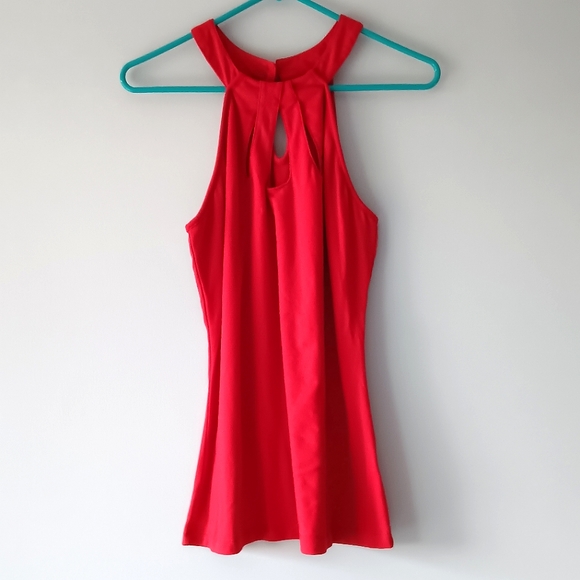 Source Unknown | Tops | Red Sleeveless Halter Top Keyhole Cutouts ...